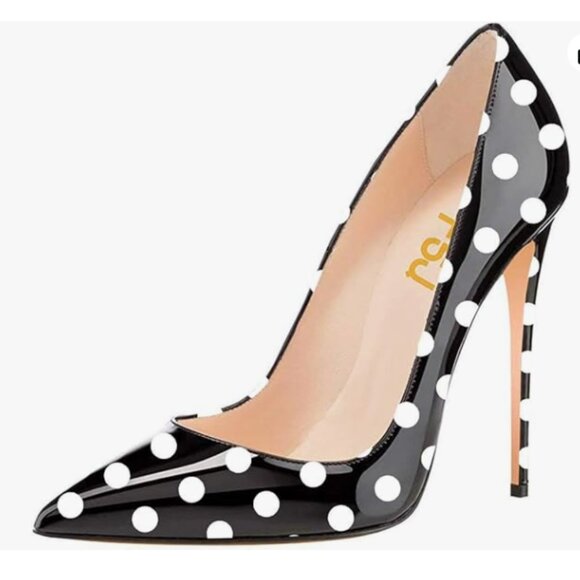 FSJ | Shoes | Fsj Black Polka Dots Pointed Toe Pumps High Heel Sexy Stilettos Dress Shoes | Poshmark
